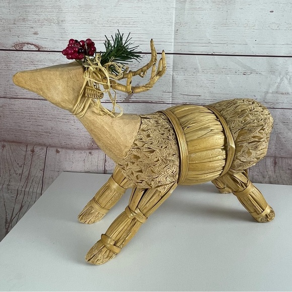 Holiday | Vintage Wood Wicker Deer Figurine Holiday Christmas Dcor ...